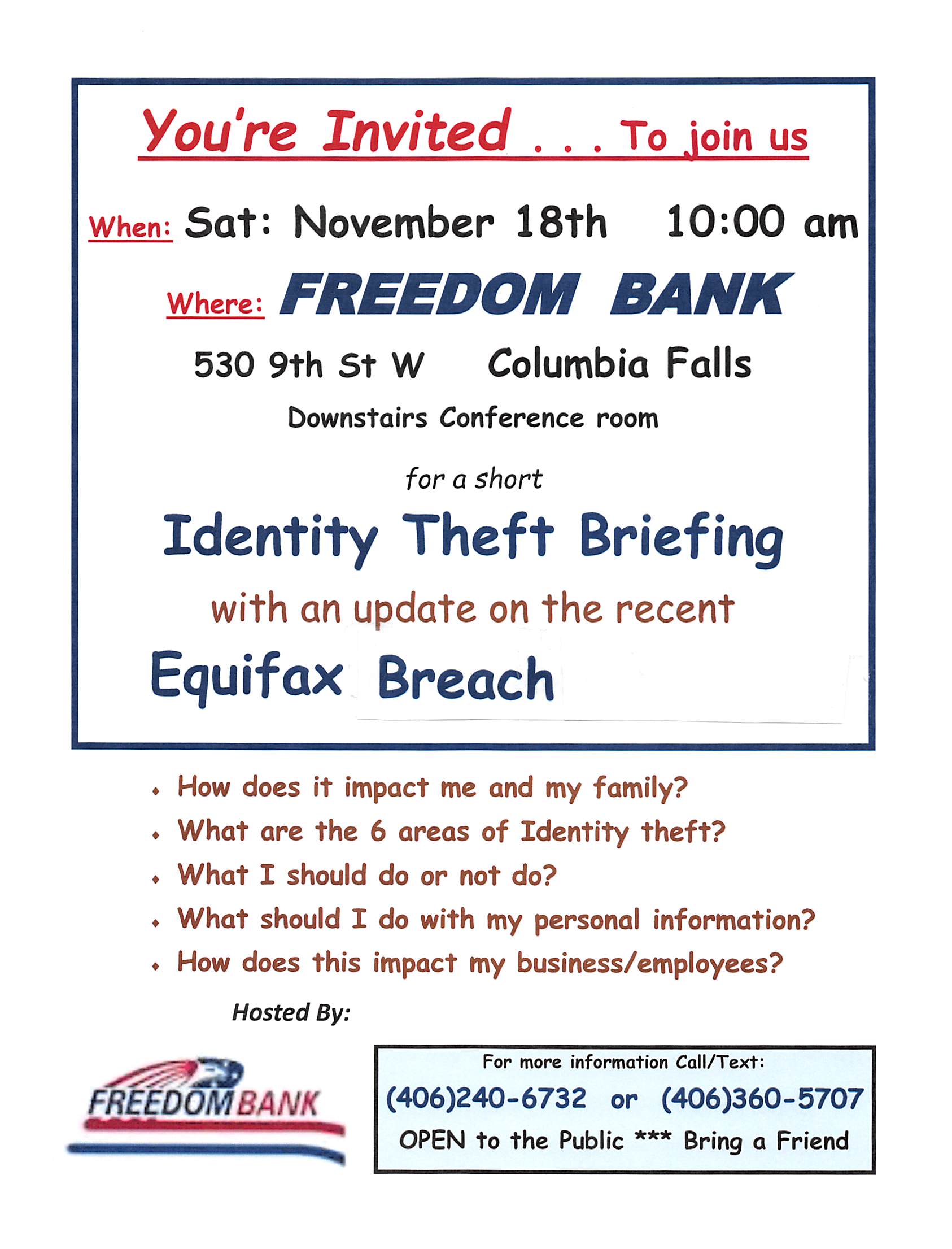 Identity Theft Briefing Freedom Bank Mt